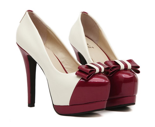 Color Block Bow Knot High Heel Shoes on Luulla